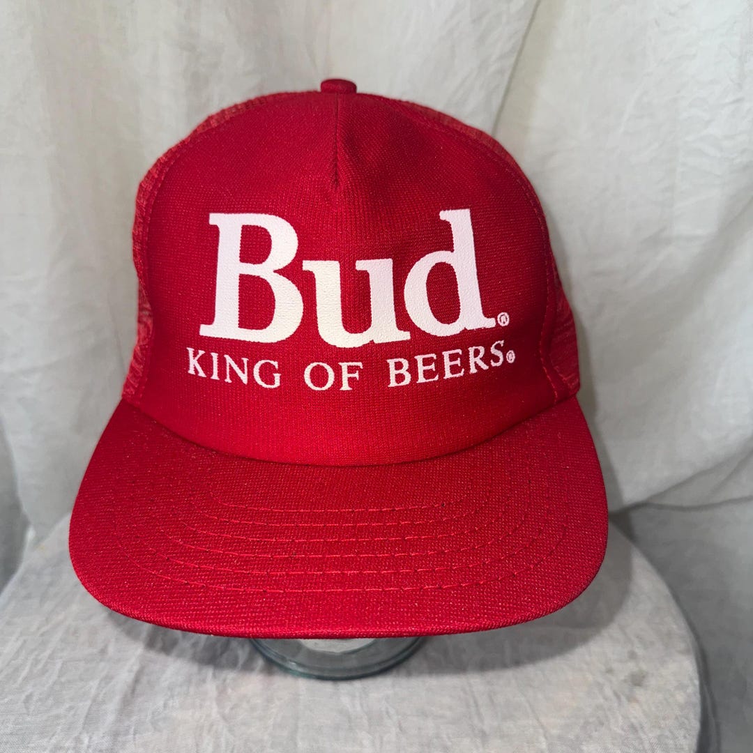 Vintage Budweiser King of Beers Hat | 1980s Red Trucker Snapback | Made ...