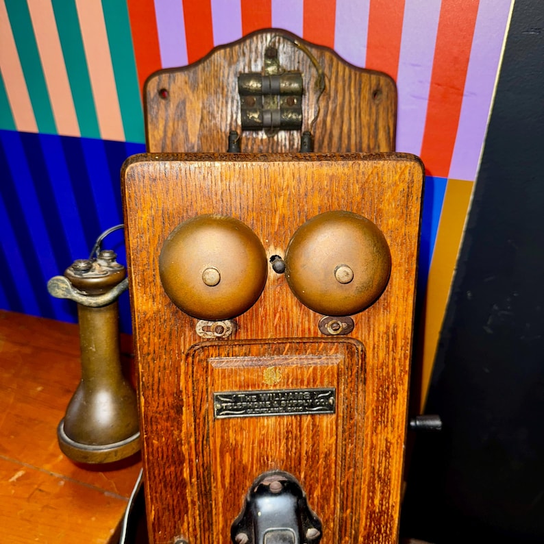 Antique Williams Oak Wall Phone | 1900s Magneto Crank Telephone Decor ...