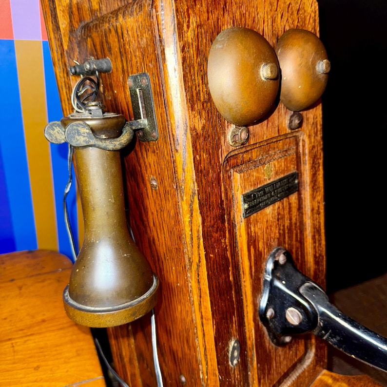 Antique Williams Oak Wall Phone | 1900s Magneto Crank Telephone Decor ...