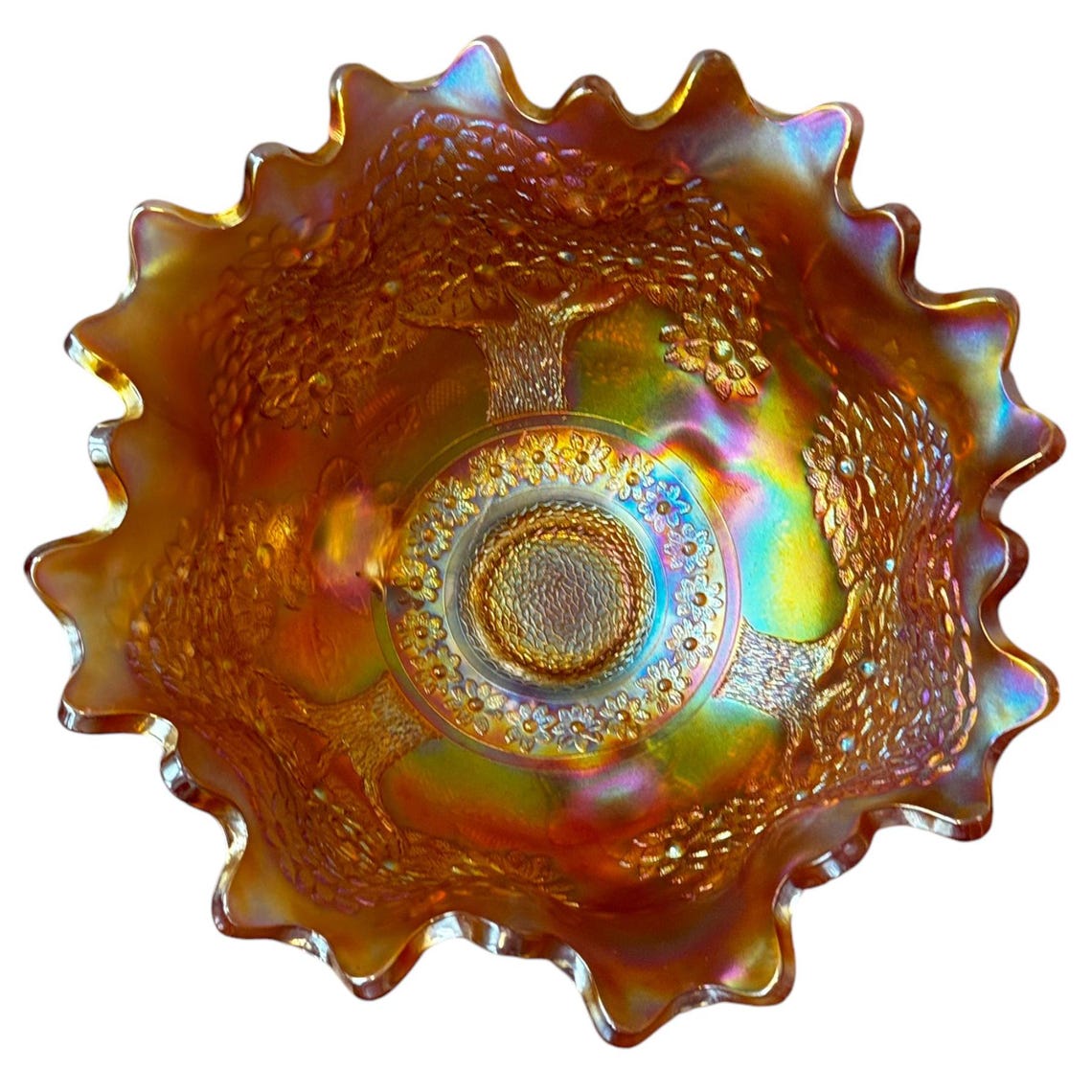 Antique Fenton Marigold Carnival Glass Bowl – Three Fruits Pattern ...