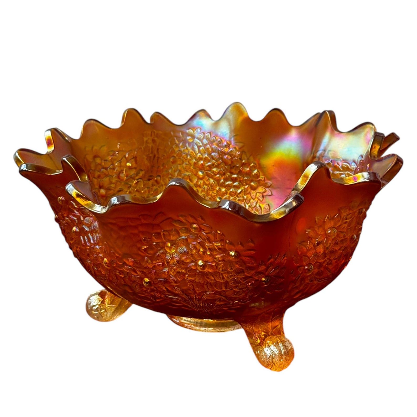 Antique Fenton Marigold Carnival Glass Bowl – Three Fruits Pattern ...