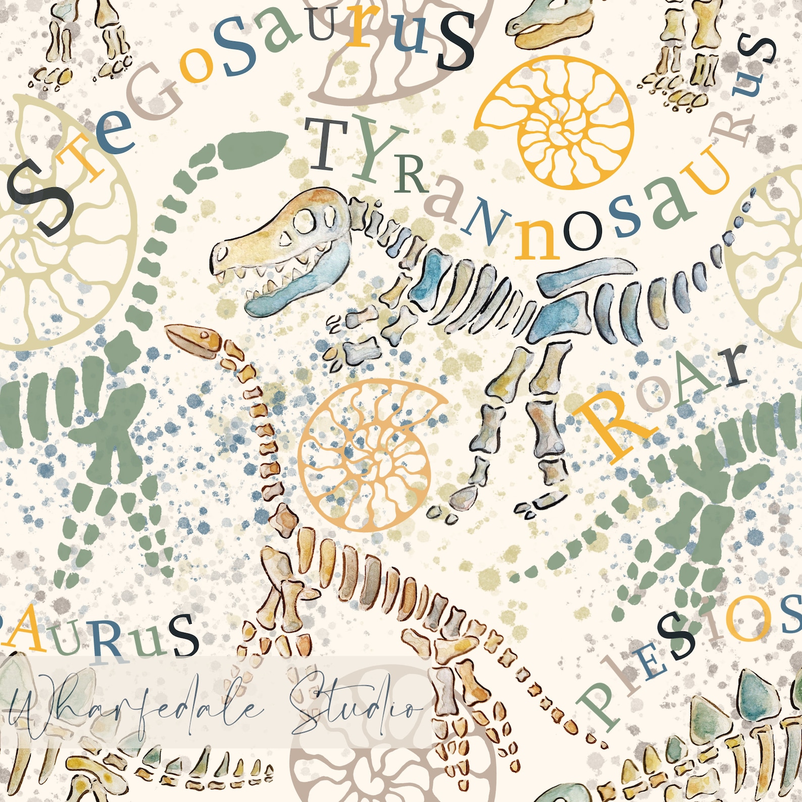 Dino Dig Seamless Fabric Pattern, Digital Download, Dinosaurs, Fossils ...