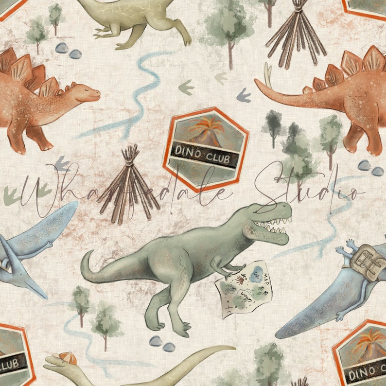Dino Club Non Exclusive Seamless Pattern Design, Children's Fabric ...