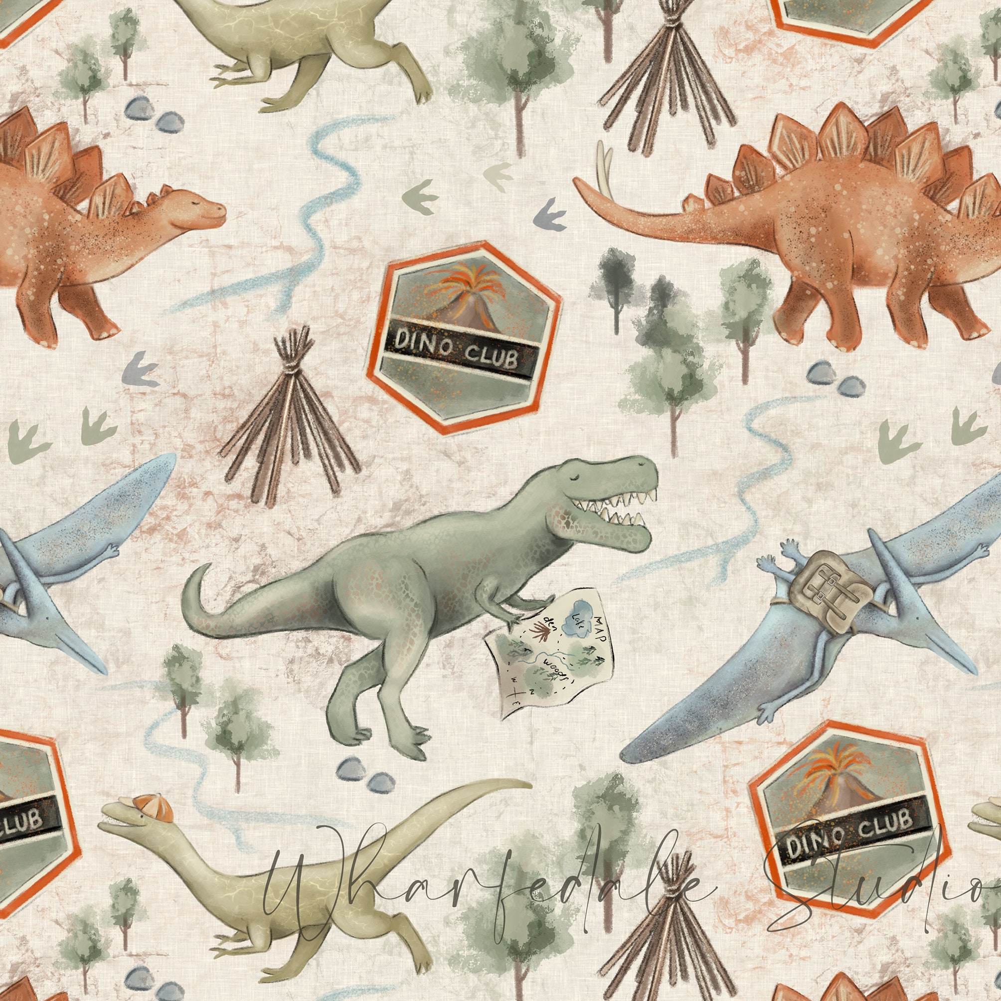 Dino Club Non Exclusive Seamless Pattern Design, Children's Fabric ...