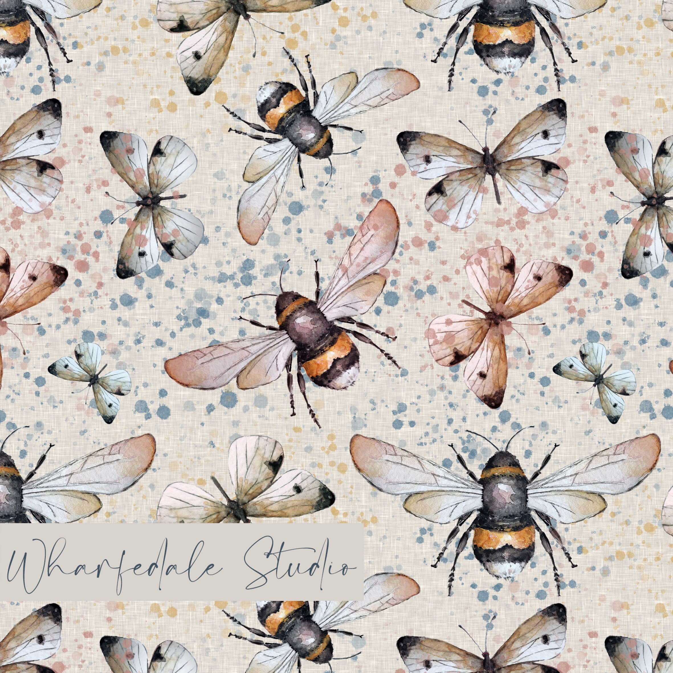 All of a Flutter Seamless Pattern Garden Bees Butterflies - Etsy