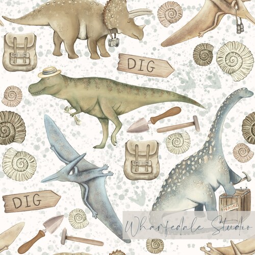 Dino Dig Seamless Fabric Pattern Digital Download Dinosaurs - Etsy