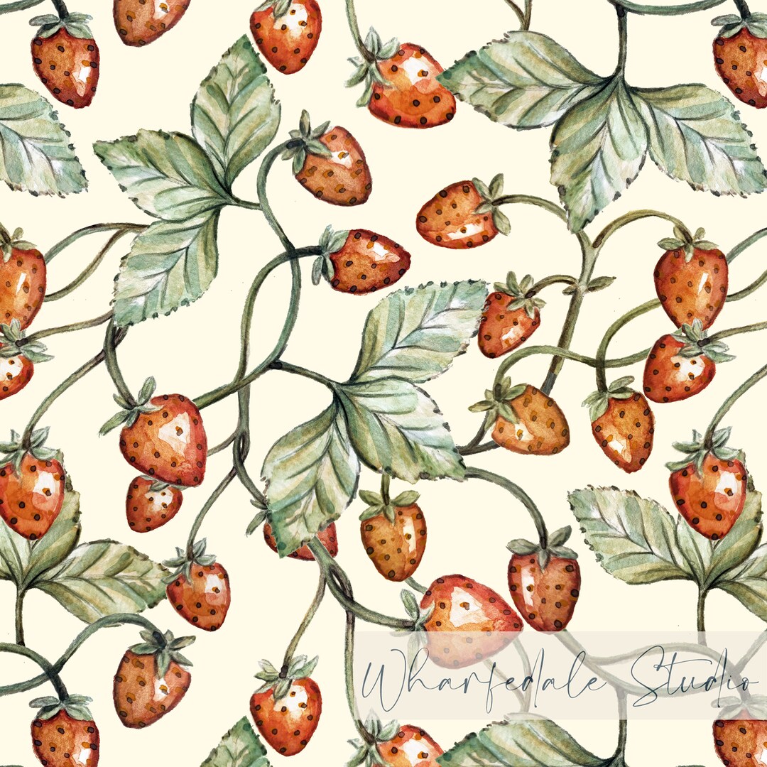 Strawberries & Cream Non Exclusive Seamless Pattern Design, Digital ...