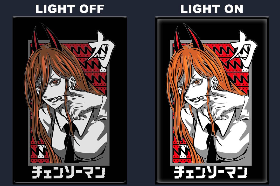 LED Light up Denji Power Chainsaw Man Anime Poster Frame Duo Split ...
