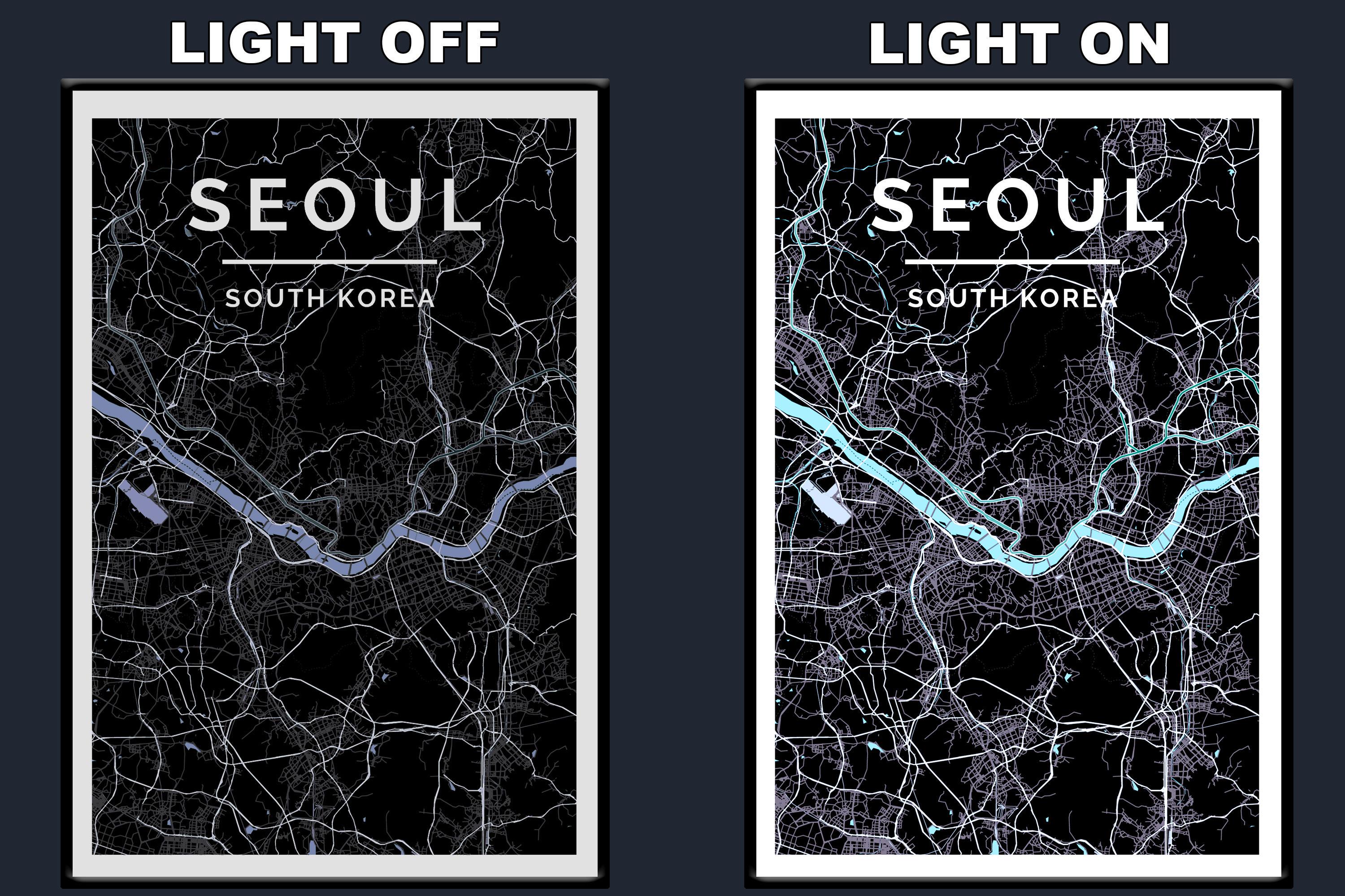 Seoul Korea LED Poster Frame Lightbox With Illuminated City Map ...