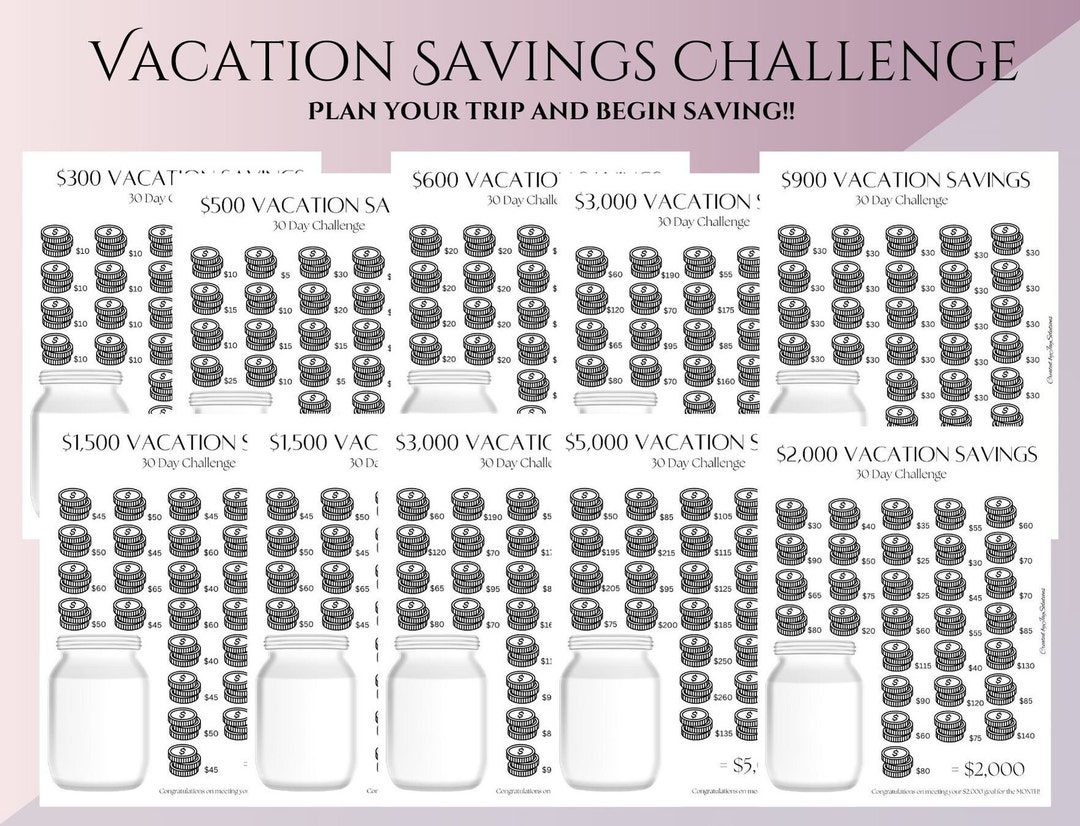 Vacation Money Saving Challenge, Savings Tracker, Savings Tracker ...