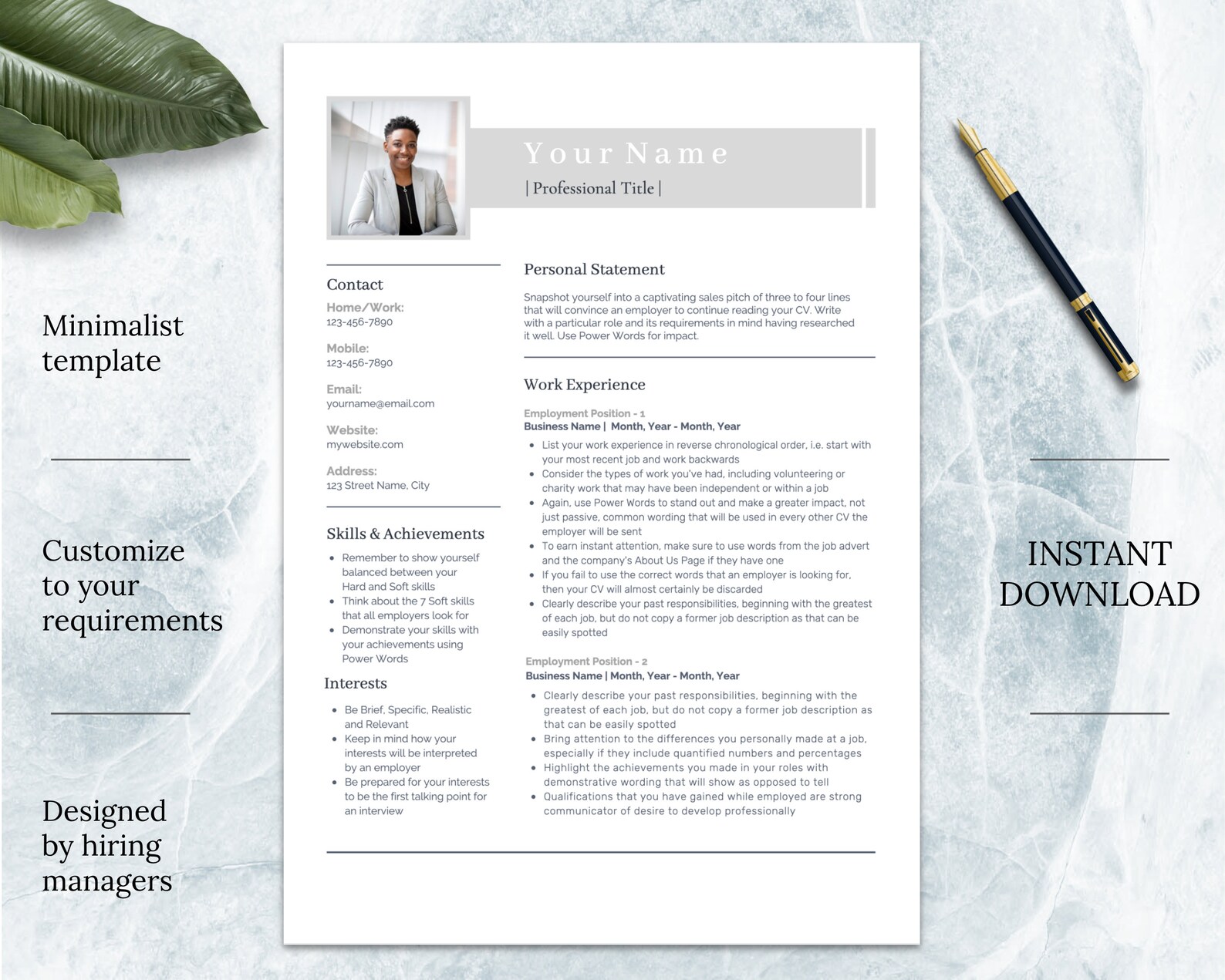 Professional CV Template With Photo, Resume With Photo, Resume CV ...