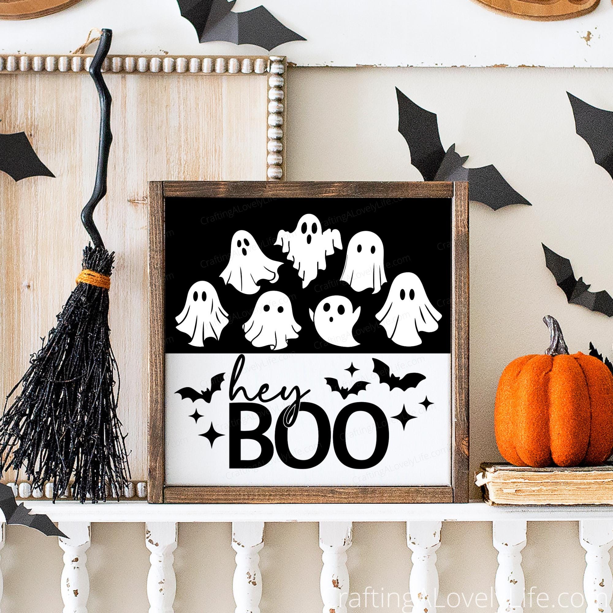 Hey Boo SVG PNG, Cute Ghost Halloween Sign Design, Pillow Cricut Cut ...