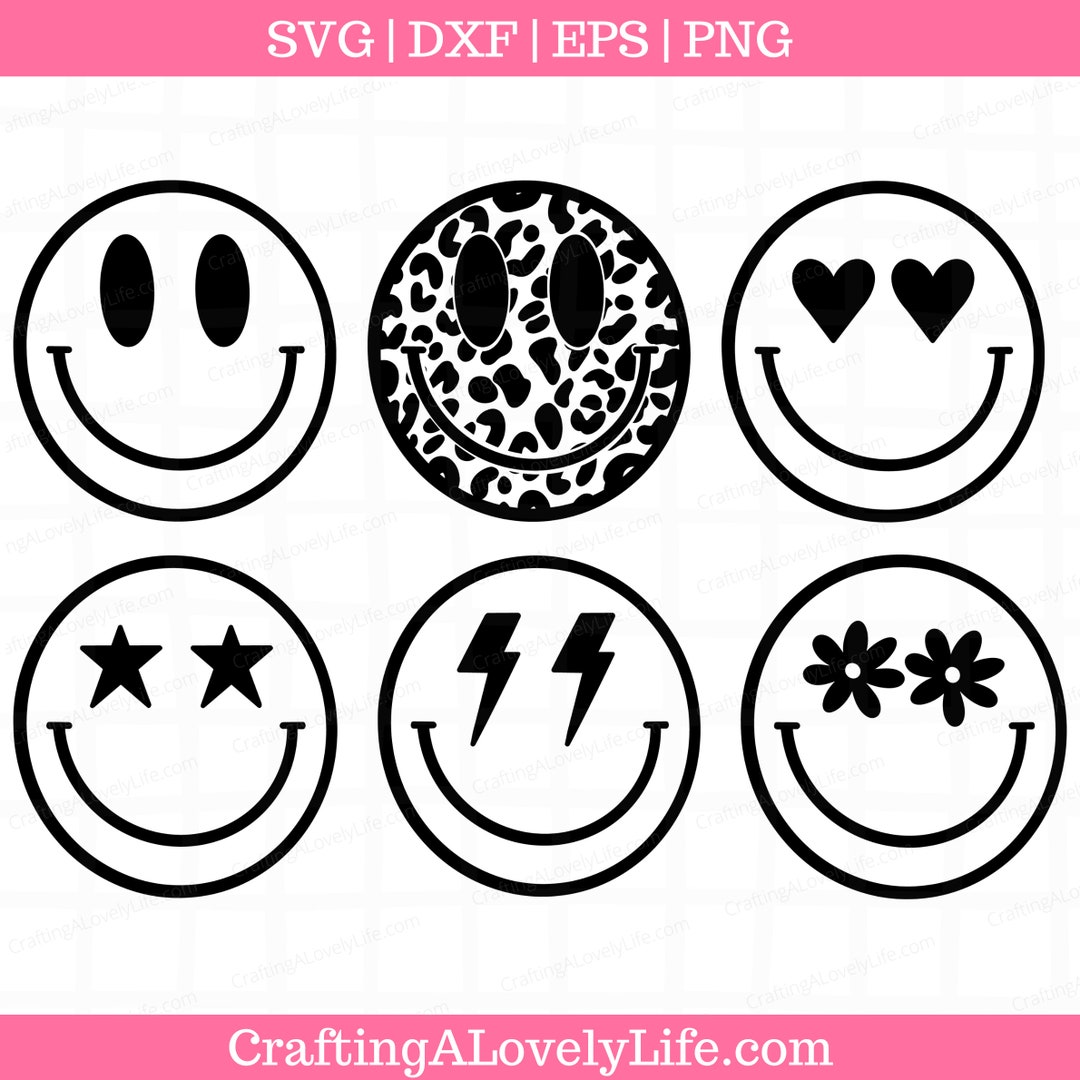 Smiley Face SVG Bundle, Smiley SVG, Happy Face Png, Emoji, Doodle ...
