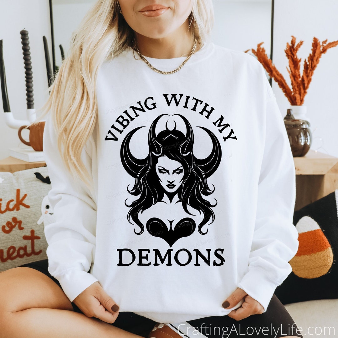 Vibing With My Demons Svg Png, Demon Png Svg, Funny Halloween Svg, Dark ...