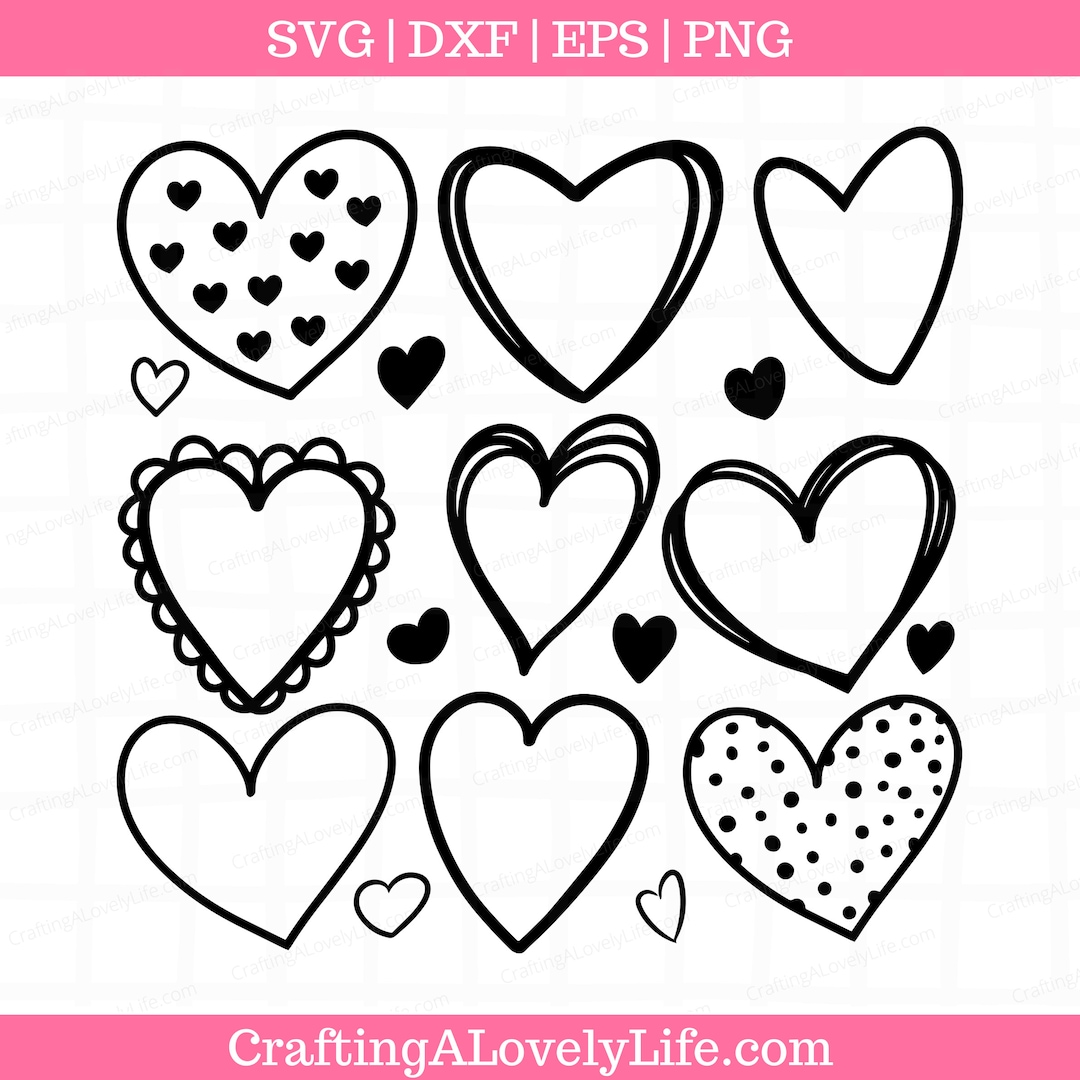 Heart Doodle SVG Bundle, Hand-drawn Heart Svg, Valentine Heart Svg ...