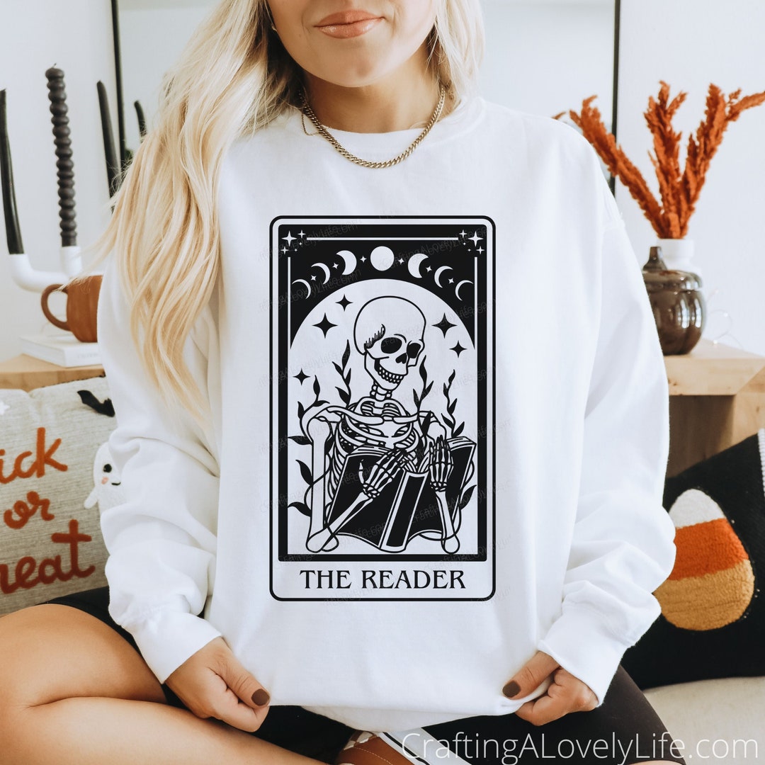 The Reader Tarot Card SVG PNG, Skeleton Reading, Bookish Halloween ...