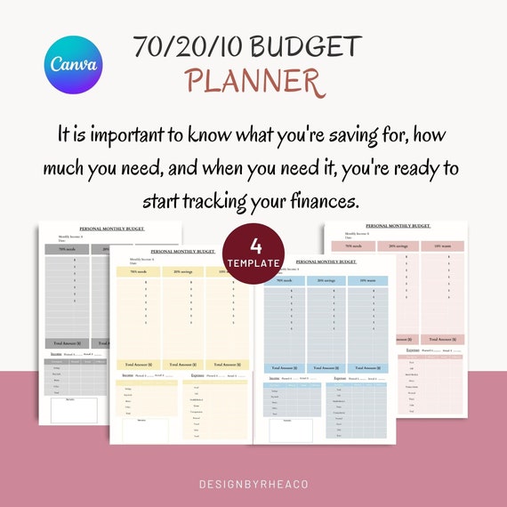 70 20 10 Budget Planner Budget Printable Template monthly - Etsy