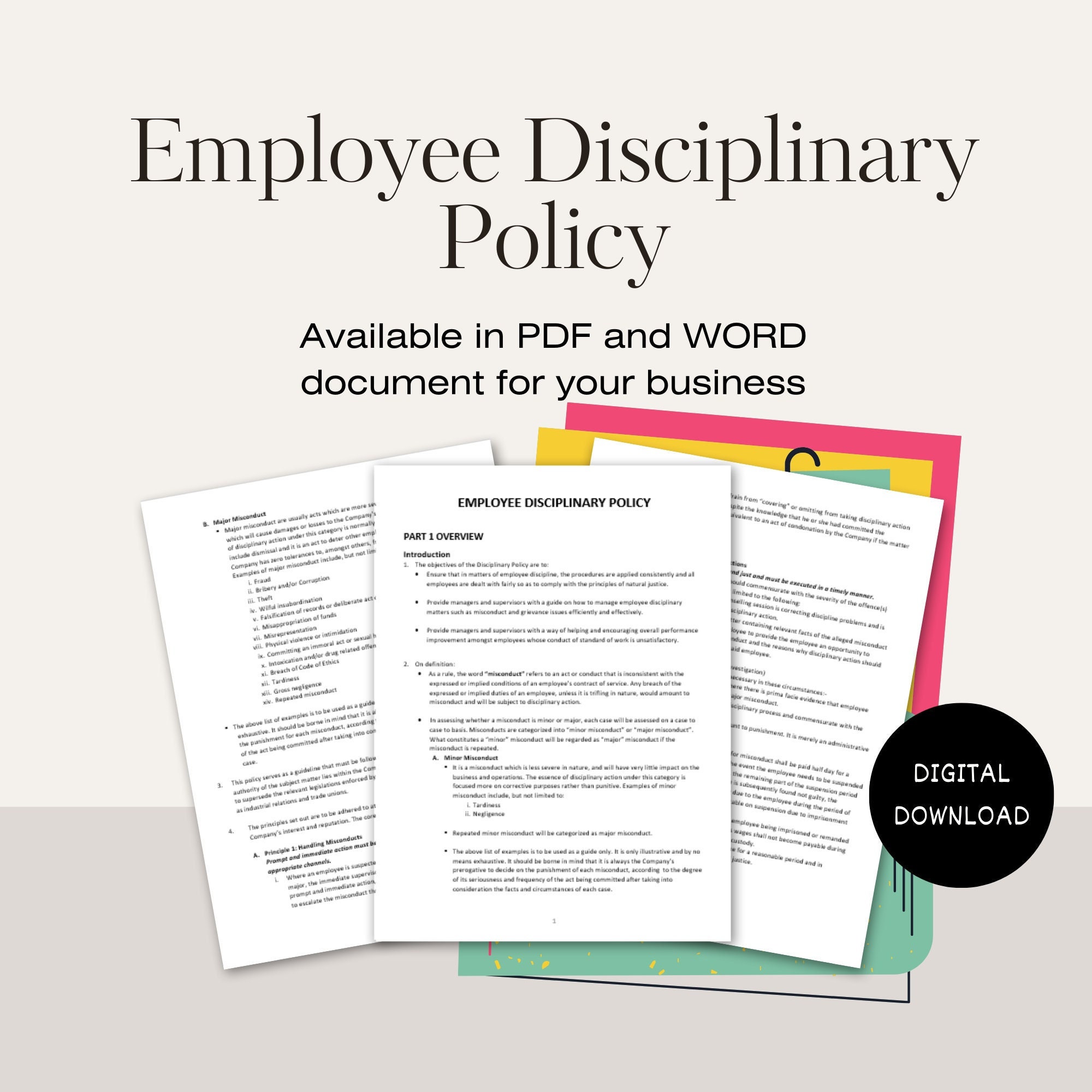 Employee Disciplinary Policy Template, PDF and Microsoft Template ...