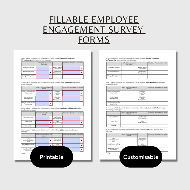 Fillable Employee Engagement Survey in PDF Document, Interactive Fields ...
