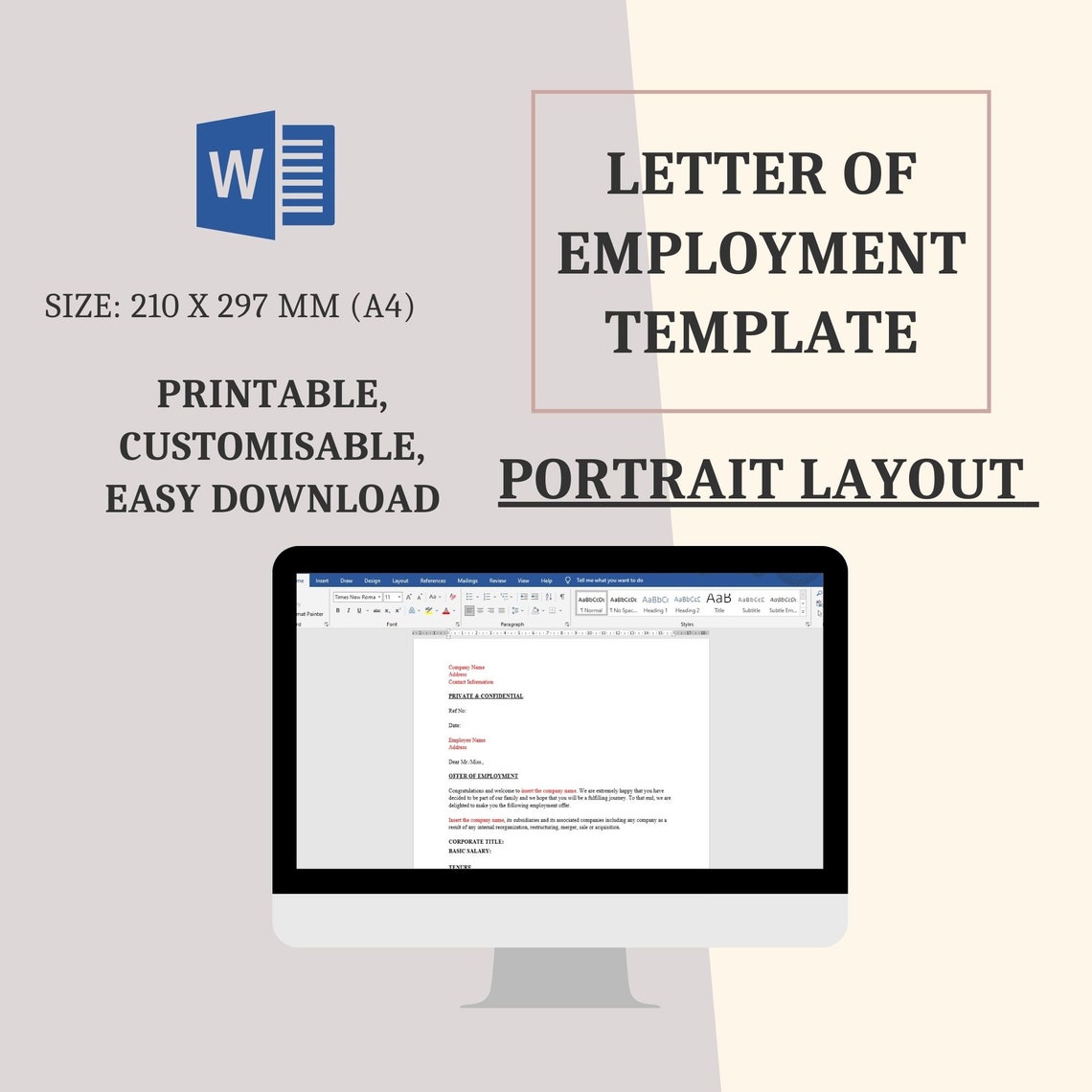 Letter of Employment Template for Professional Use in PDF and Word ...