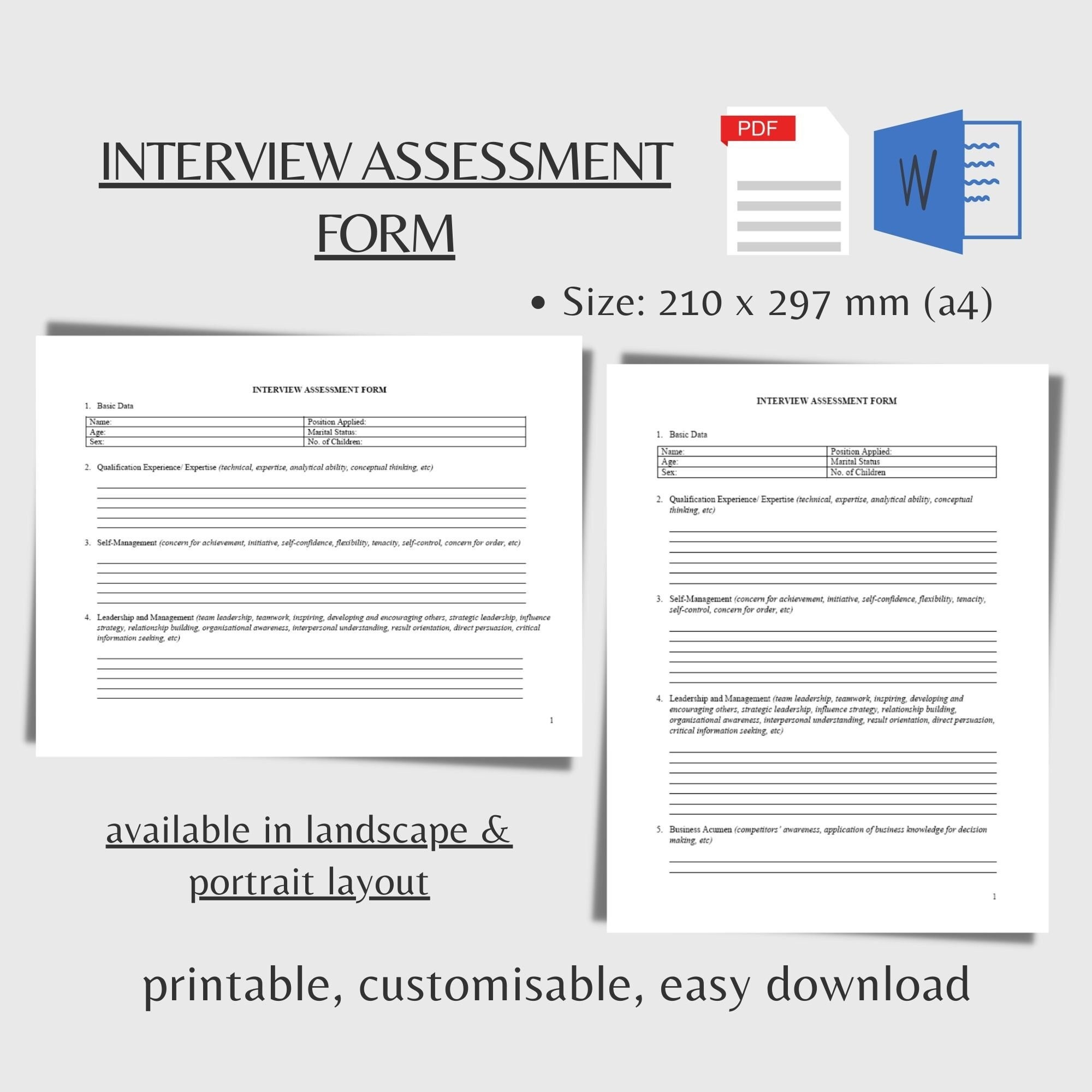 Interview Assessment Form, Editable in MS Word, HR Interview Evaluation ... Interview Assessment Form, Editable in MS Word, HR Interview Evaluation ...