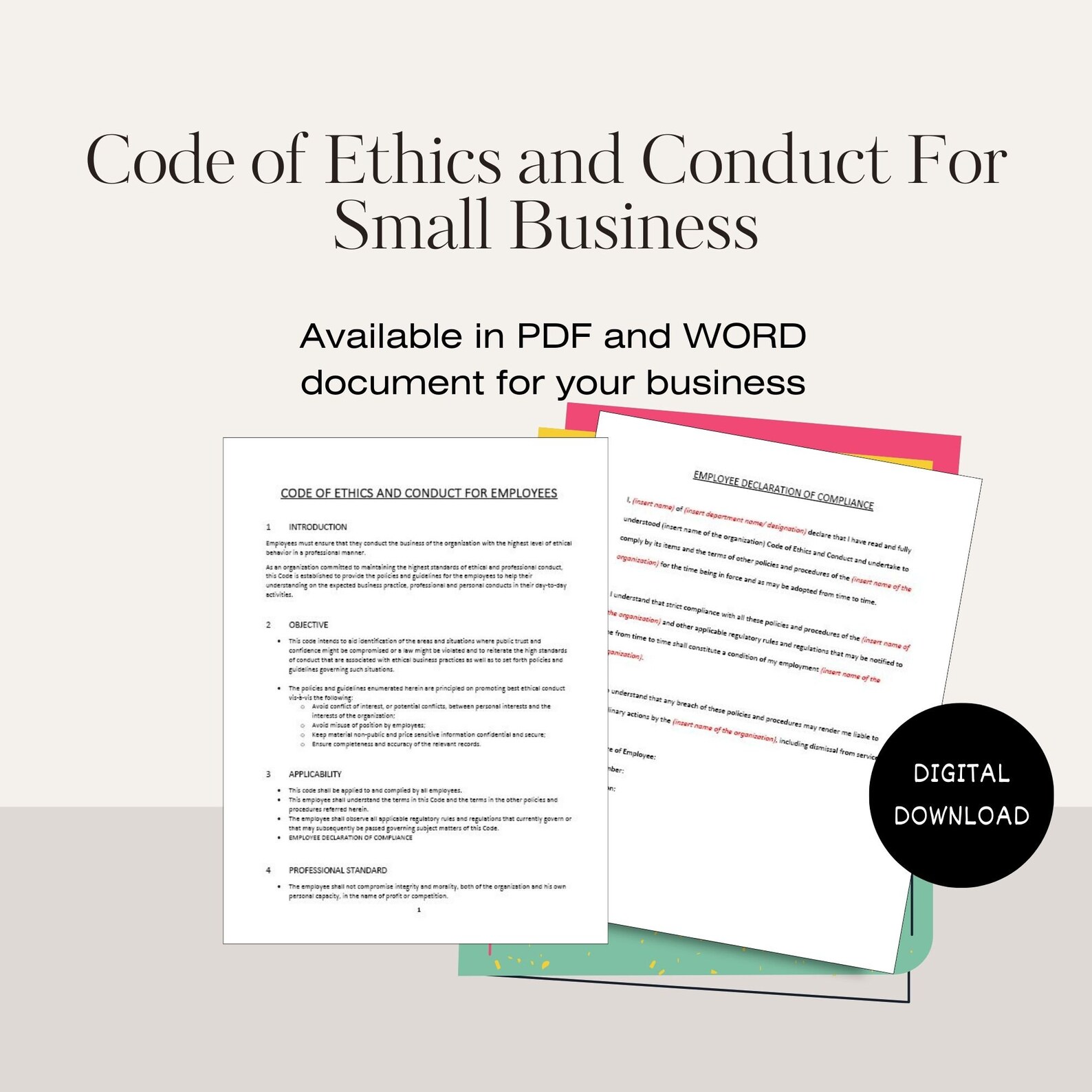 Code of Ethics and Conduct for Small Business Template Microsoft ...