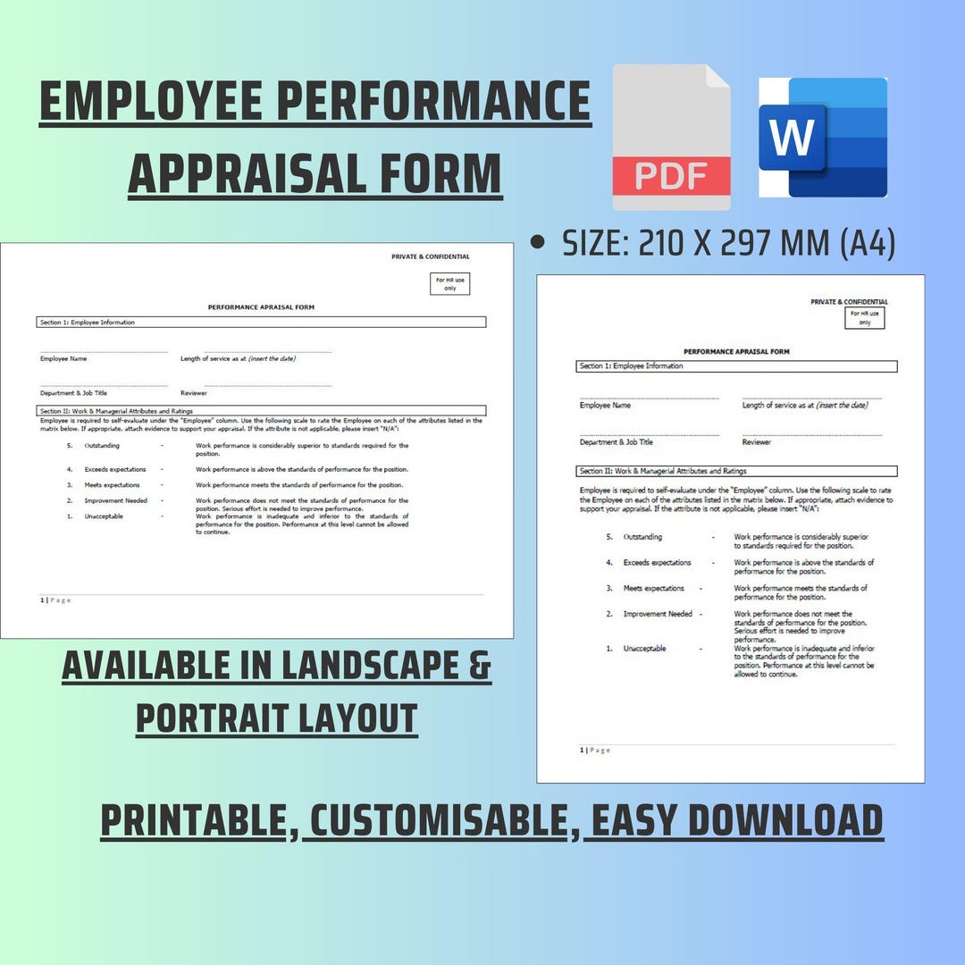 Performance Appraisal Form Word and PDF Document, Complete With 7 Pages ...