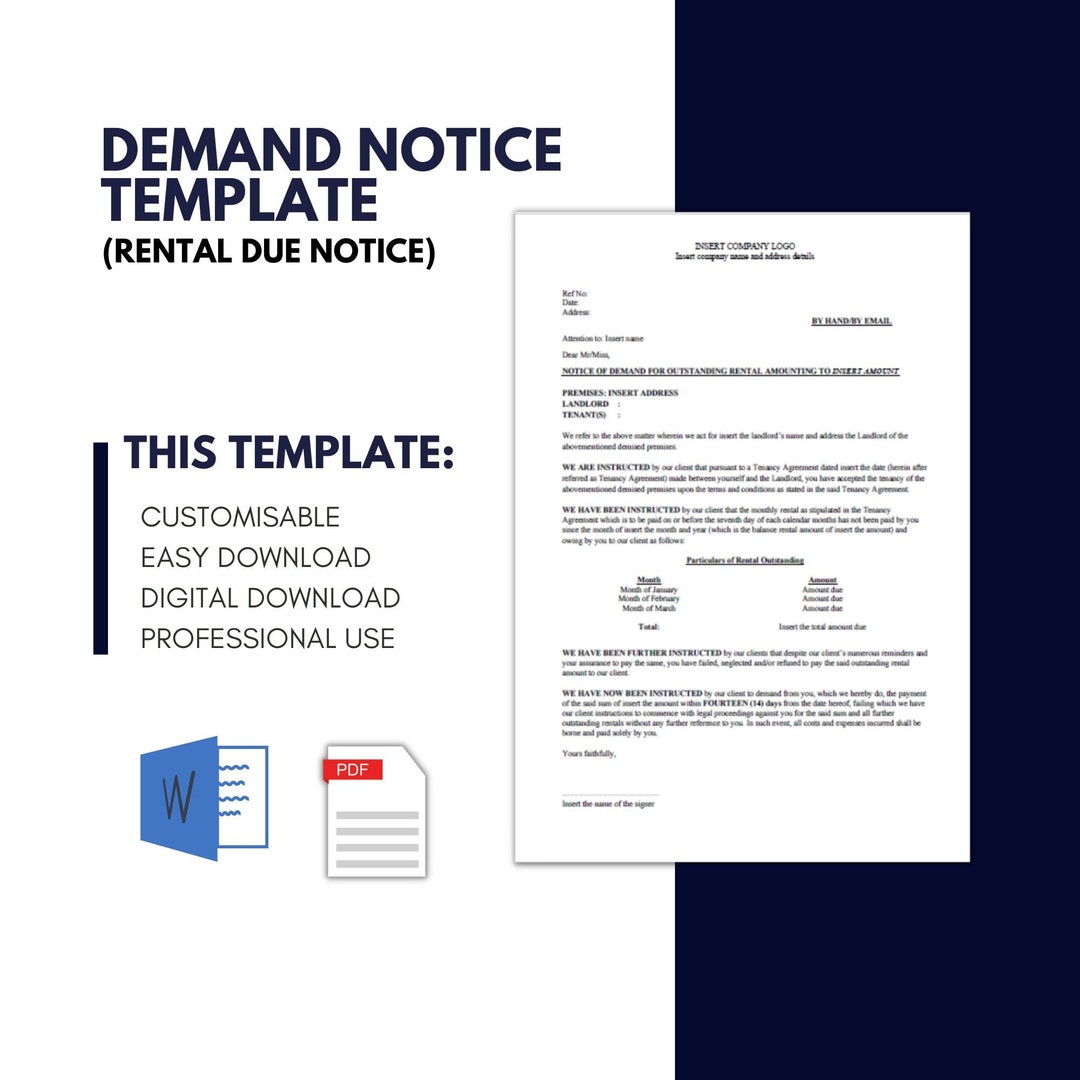 Editable Demand Notice Template | Rental Due, Breach of Agreement ...
