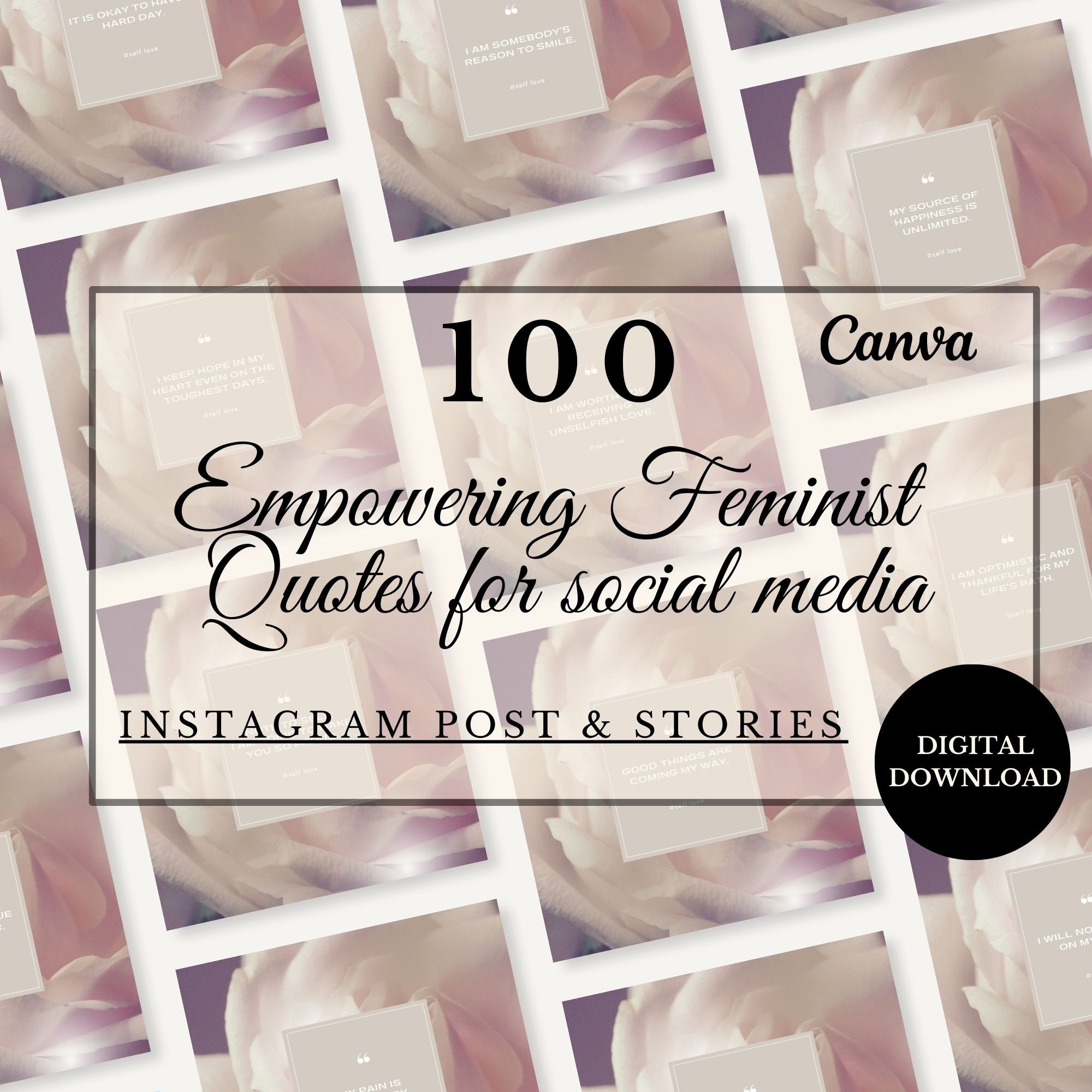 100 Self Love Instagram Template, Editable Canva Template, Beige Dreamy ...