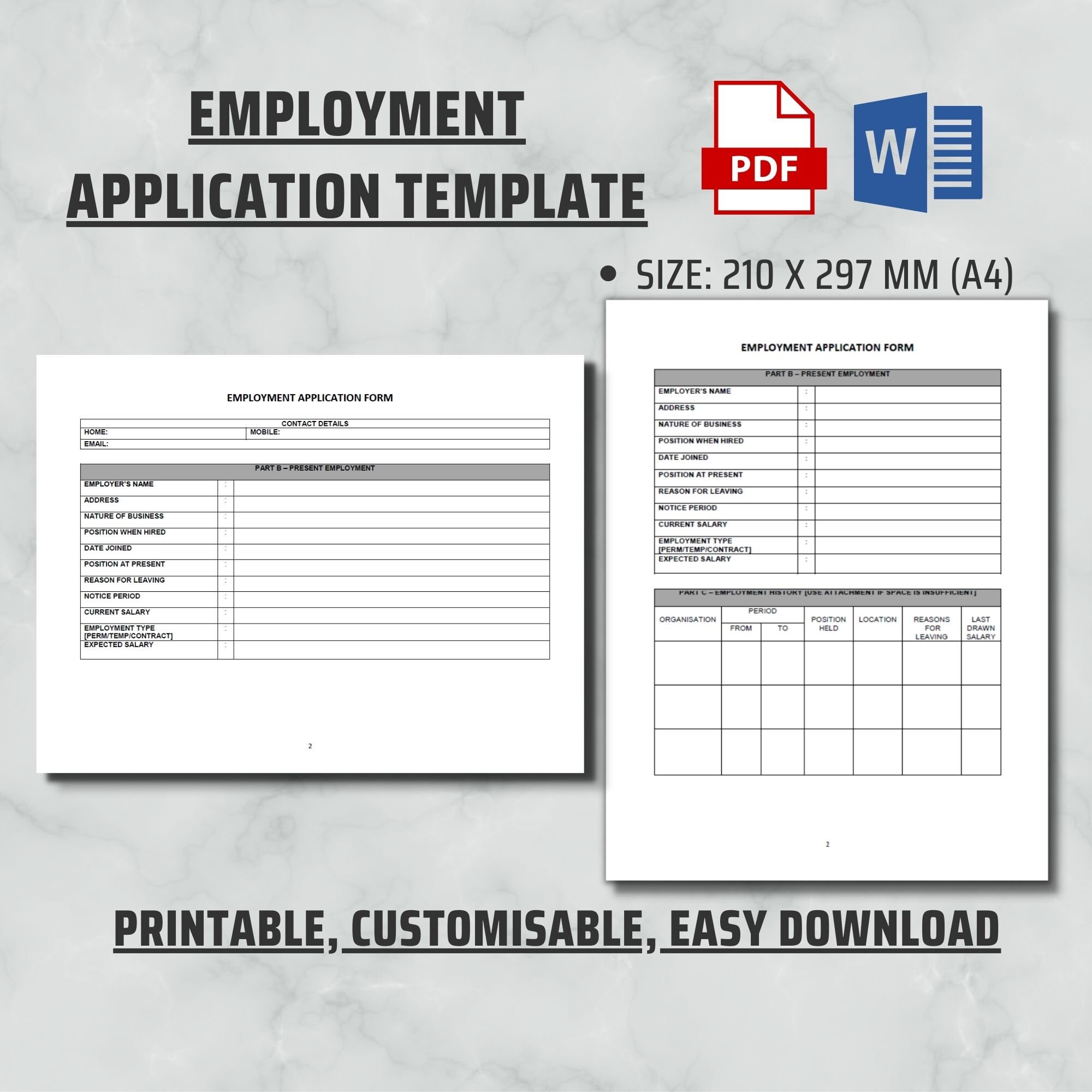 Employment Application Form, PDF & Microsoft Word, Application for ...
