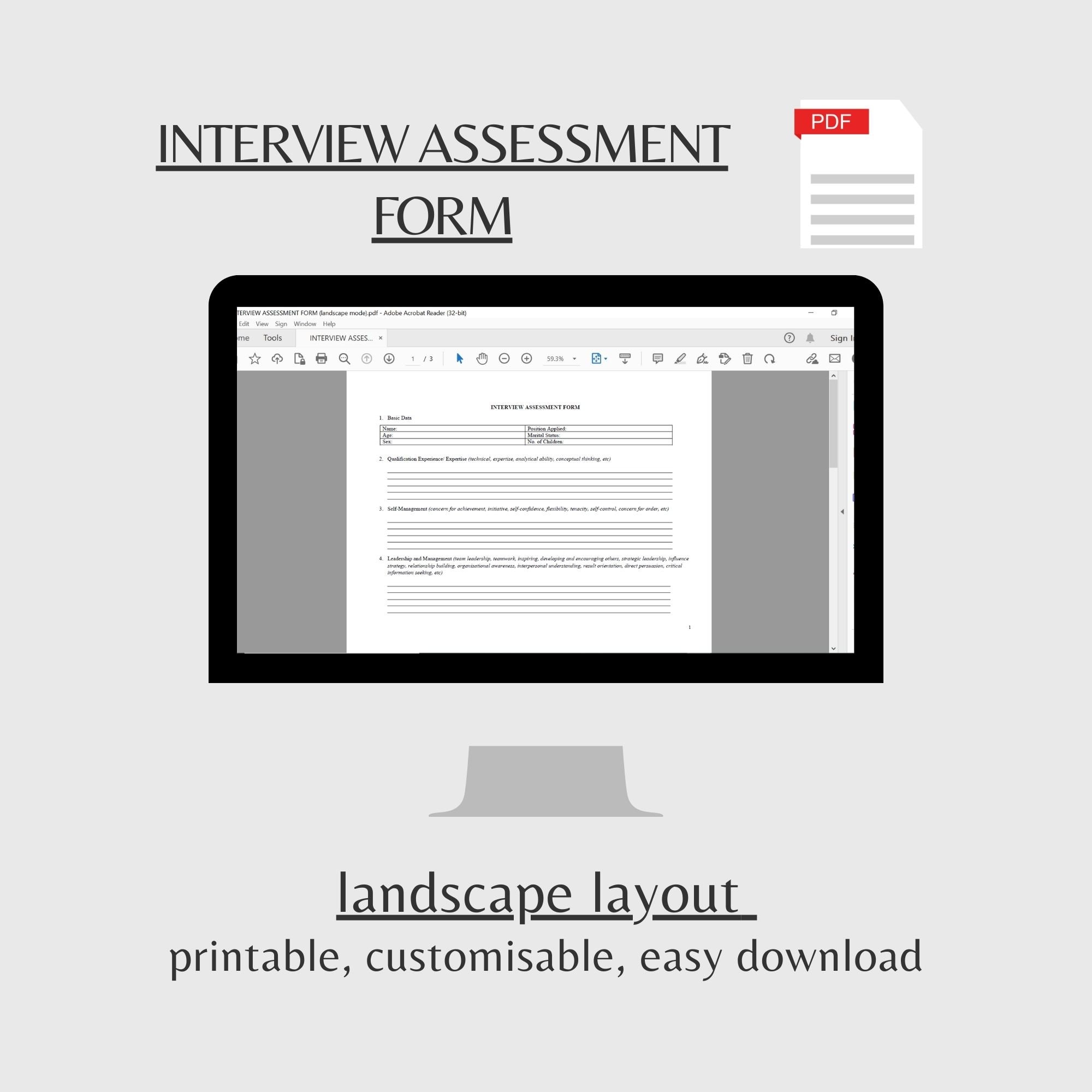 Interview Assessment Form, Editable in MS Word, HR Interview Evaluation ...