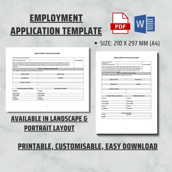 Employment Application Form PDF & Microsoft Word Application - Etsy