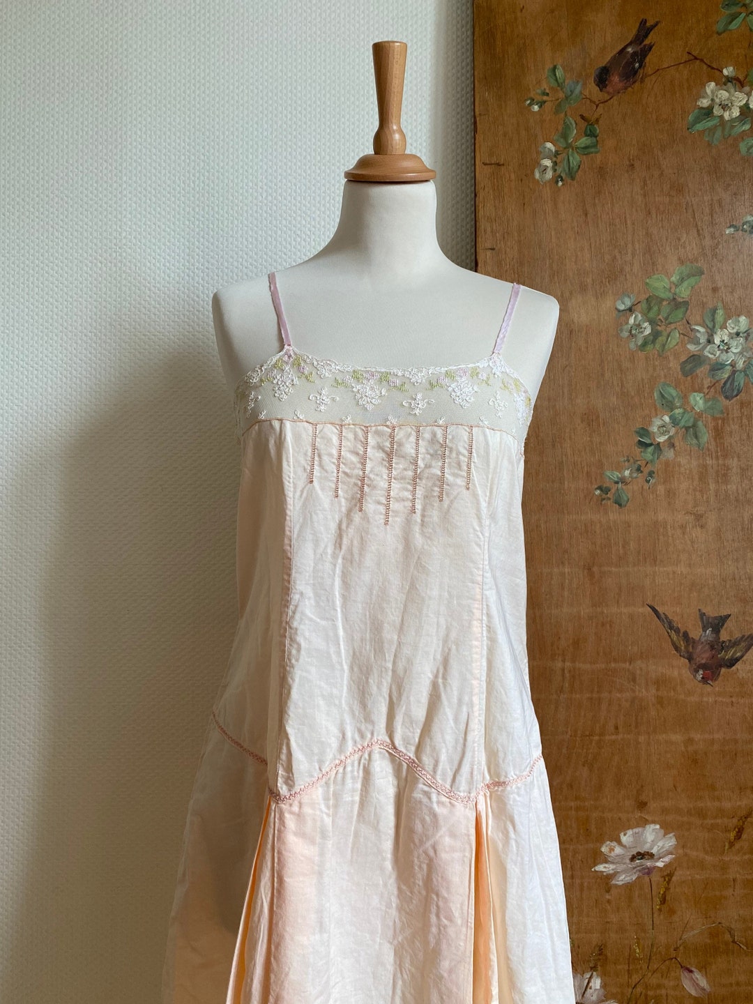 1920s Embroidered Flowers Pink Peach Cotton Flapper Dress - Etsy
