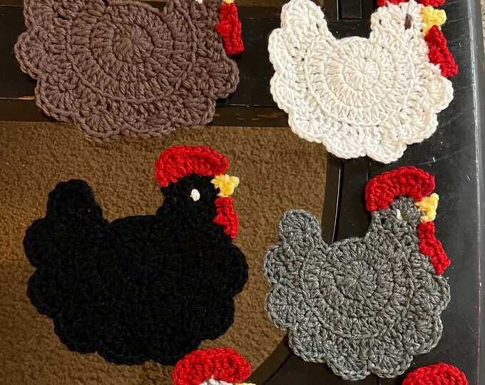 Set of 7 Handmade Crochet Chicken Coasters Kitchen Decor. - Etsy