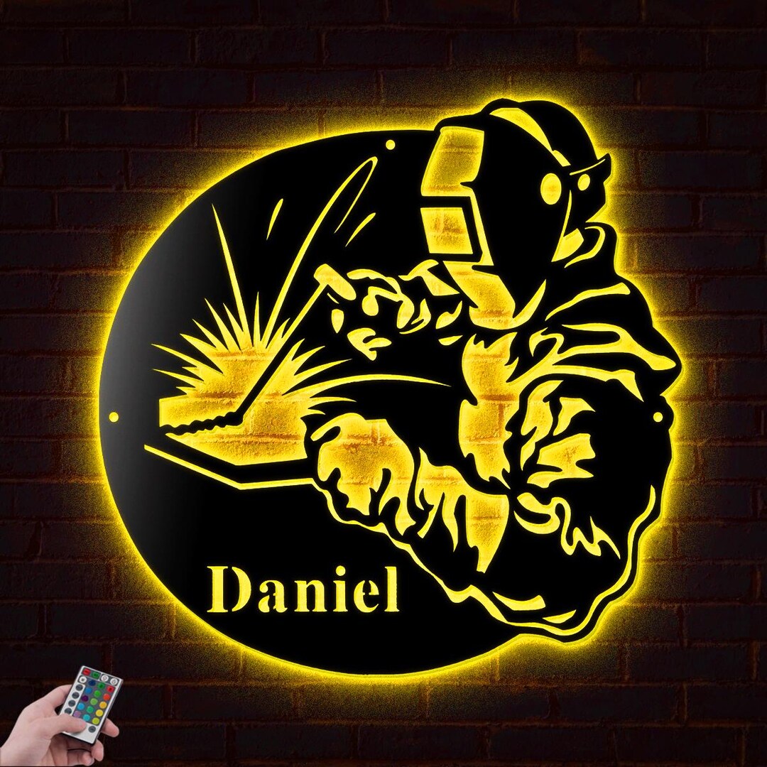 Custom Welder Metal Wall Art With Led Lights, Personalized Welding Name ...