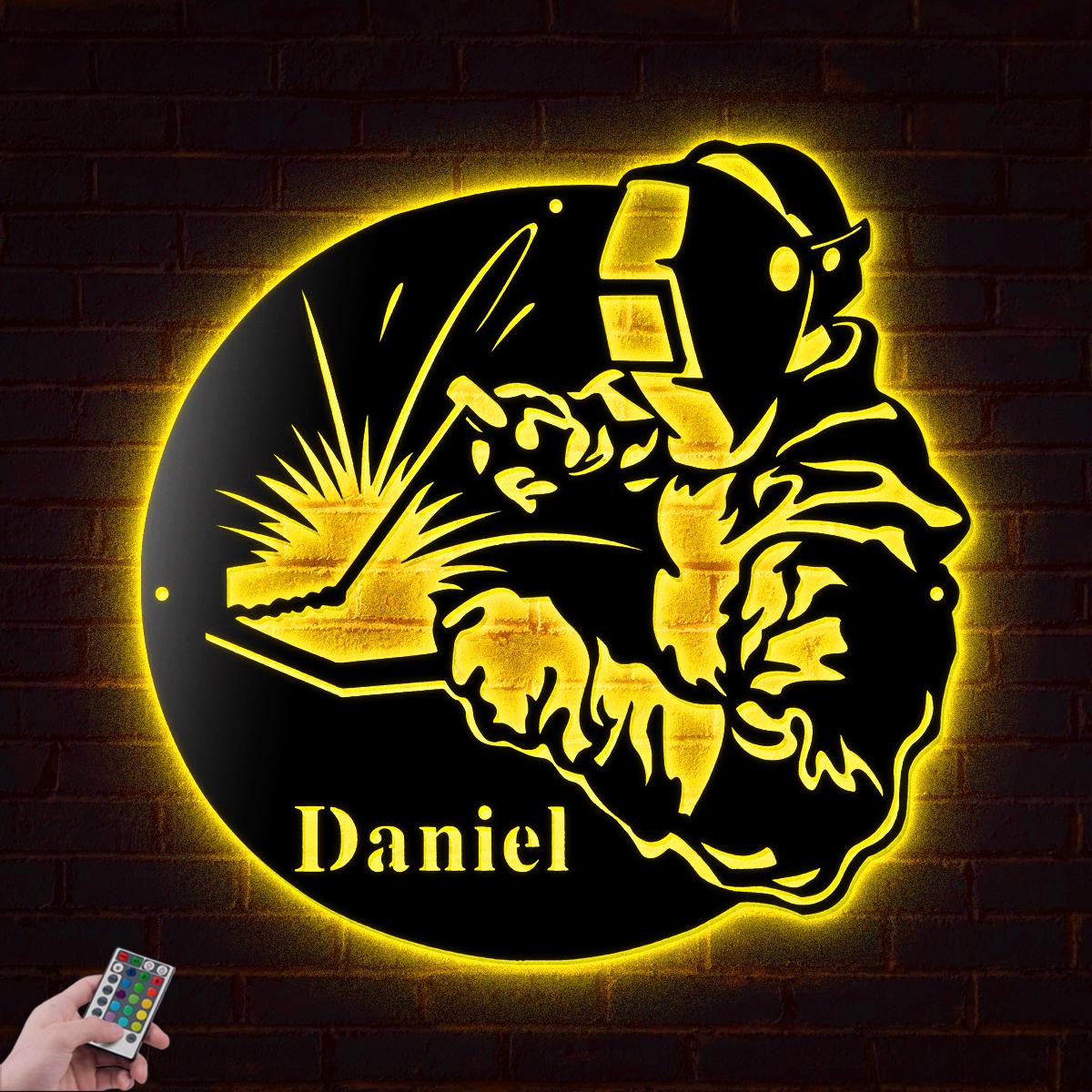 Custom Welder Metal Wall Art With Led Lights, Personalized Welding Name Sign Decoration, Iron ...