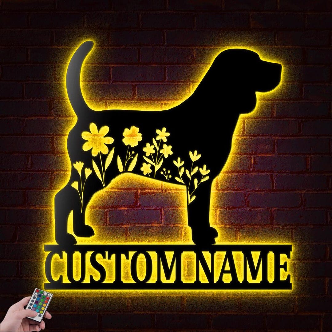 Custom Beagle Dog Flower Metal Wall Art Led Lights, Personalized Beagle ...