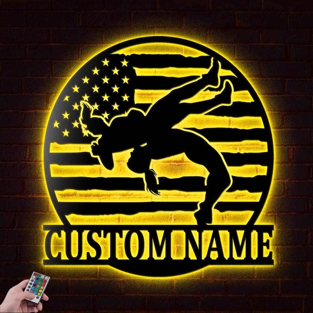Custom Us Women Wrestling Metal Wall Art Led Light Personalized ...