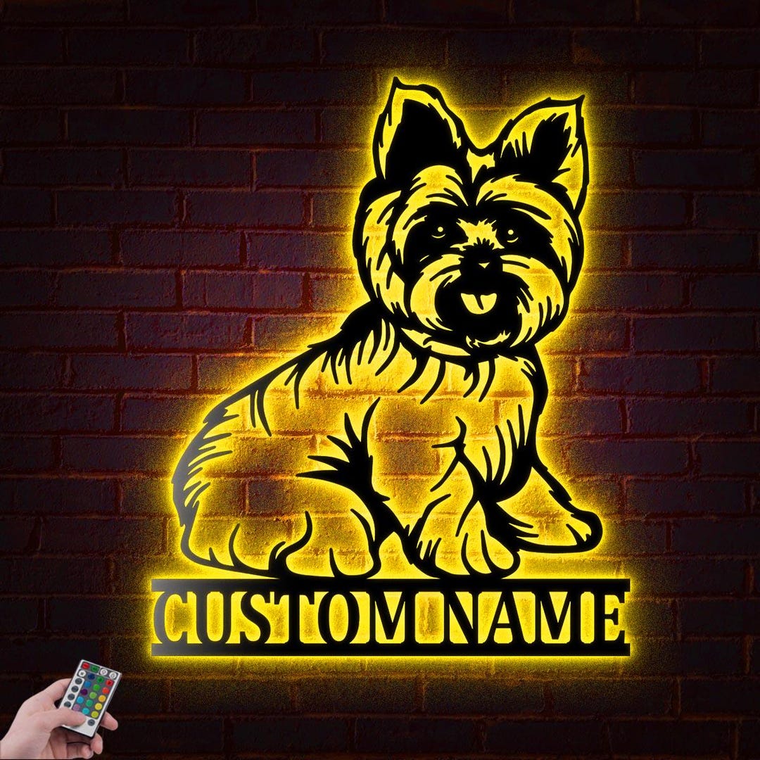 Custom Yorkshire Terrier Dog Sit Wall Art With LED Lights, Personalized ...