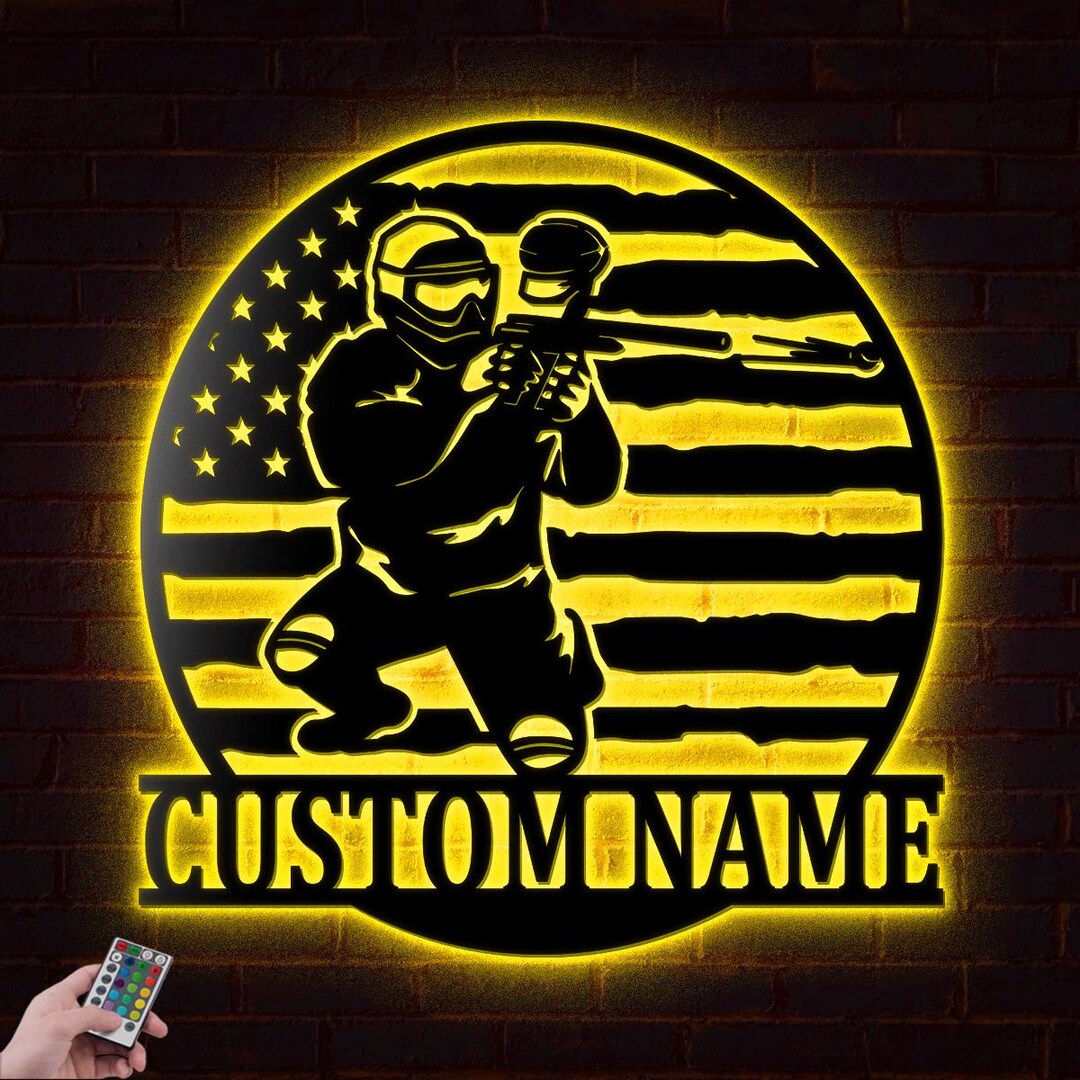 Custom Us Paintball Game Metal Wall Decor Led Lights Personalized ...