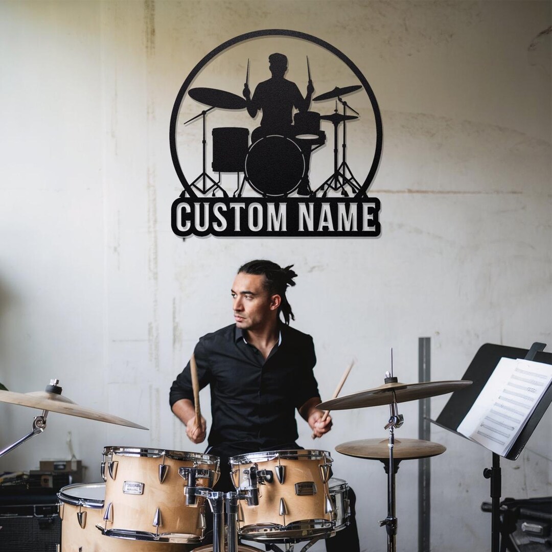 Custom Drummer Monogram Metal Wall Art With Led Lights, Personalized ...
