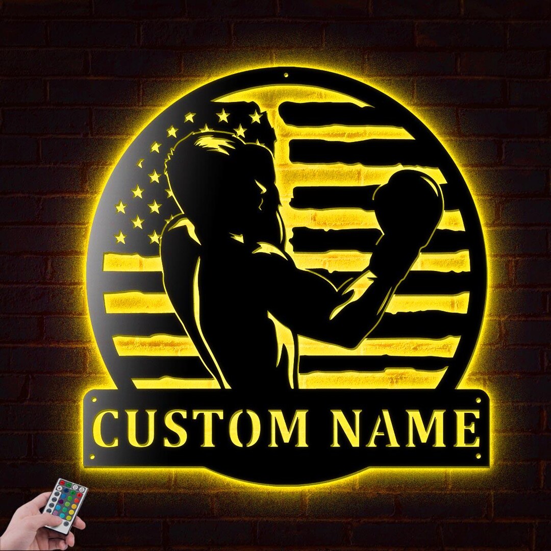 Custom Us Boxing Metal Wall Art With Led Light, Personalized Boxer Name ...