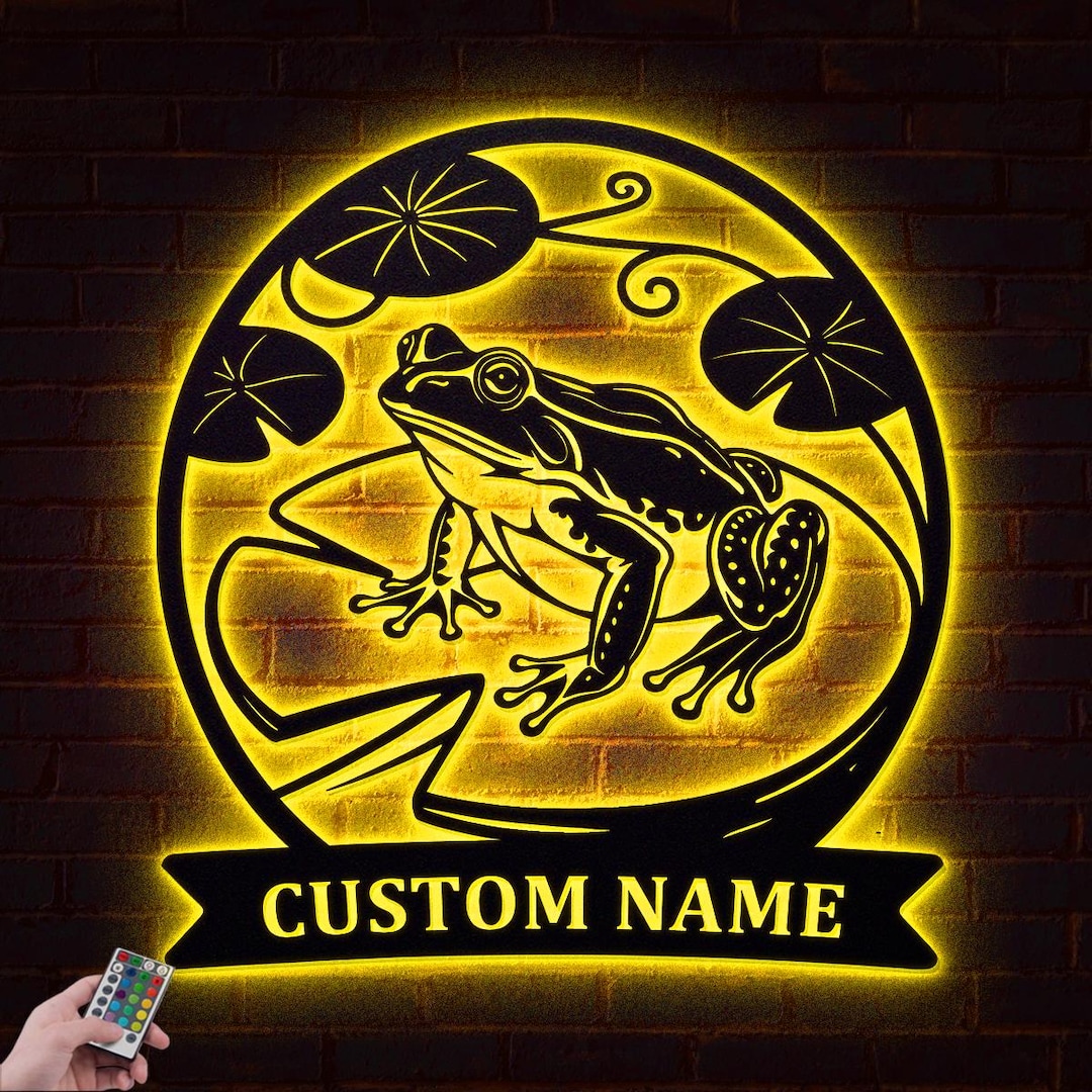 Custom Frog Metal Wall Art LED Light Personalized Frog Name Sign Frog ...