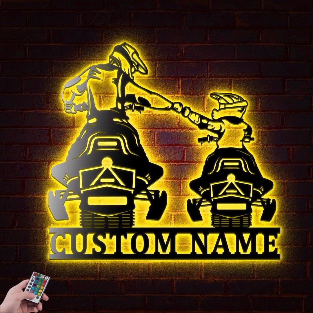 Custom Father and Son Snowmobile Metal Wall Art With Led Lights ...