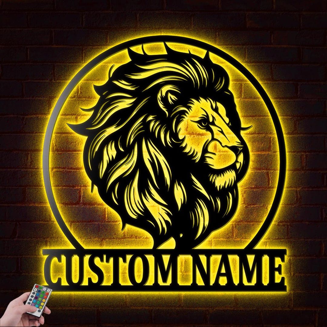 Custom Lion Face Metal Wall Art With LED Lights Personalized Awesome ...