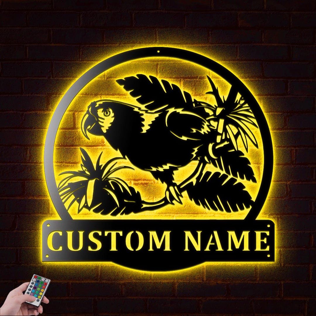 Custom Parrot Bird Metal Wall Art With Led Lights, Personalized Parrot ...