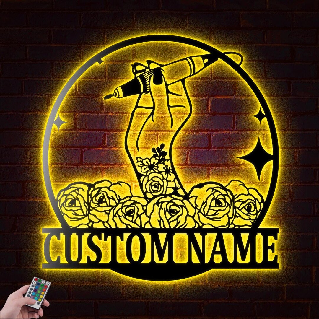 Custom Nail Tech Salon V1 Metal Wall Art LED Light Personalized Nail ...