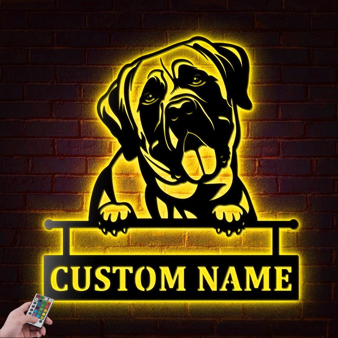 Custom Mastiff Dog Metal Wall Art Led Light Personalized Mastiff Name ...