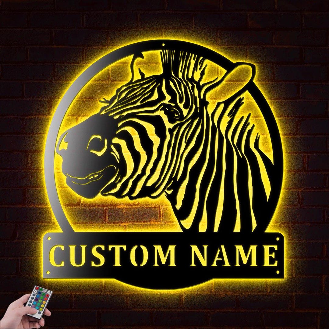 Custom Zebra Metal Wall Art With Led Lights, Personalized Zebra Lover ...
