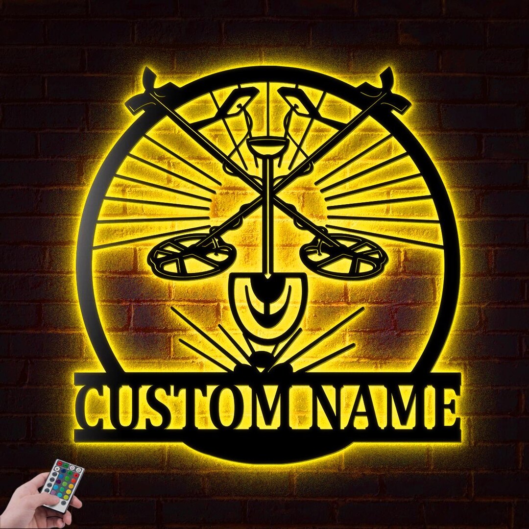 Custom Metal Detecting Metal Wall Art LED Light Personalized Metal ...
